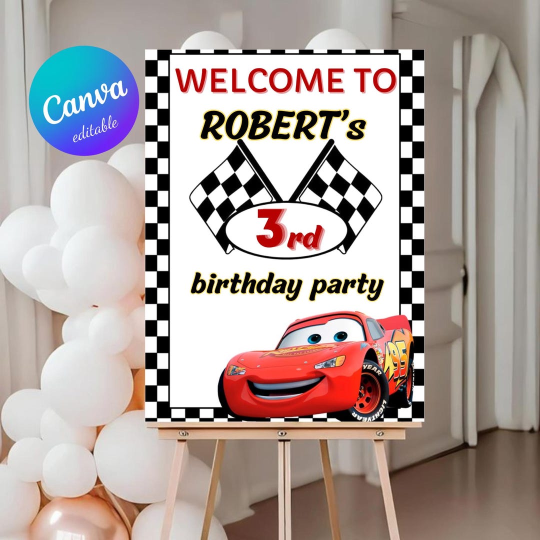Editable Cars Welcome Sign,cars Birthday Party Welcome Sign,cars ...
