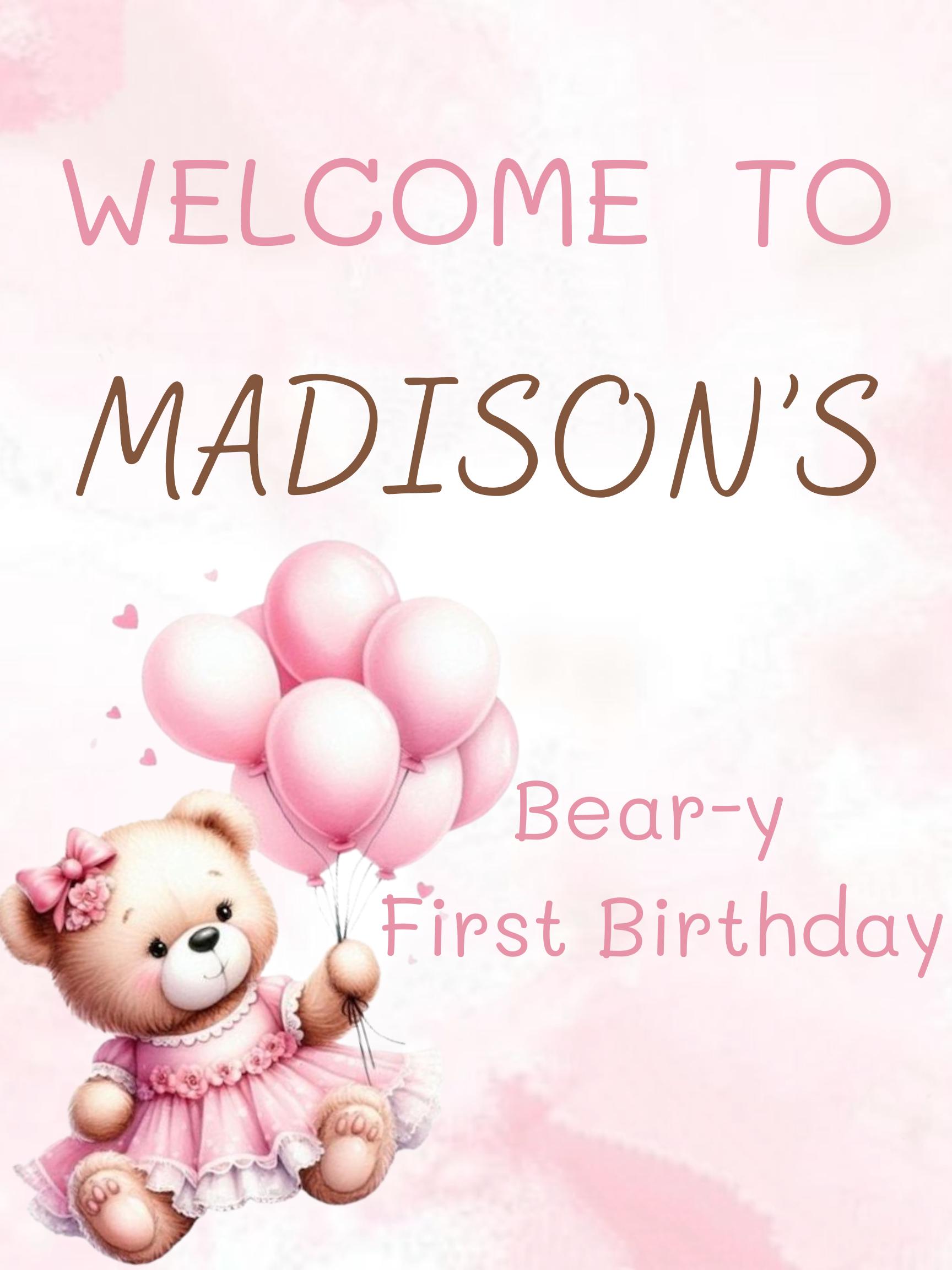 Editable Bear Welcome Sign Template, Beary First Birthday, Beary Party ...