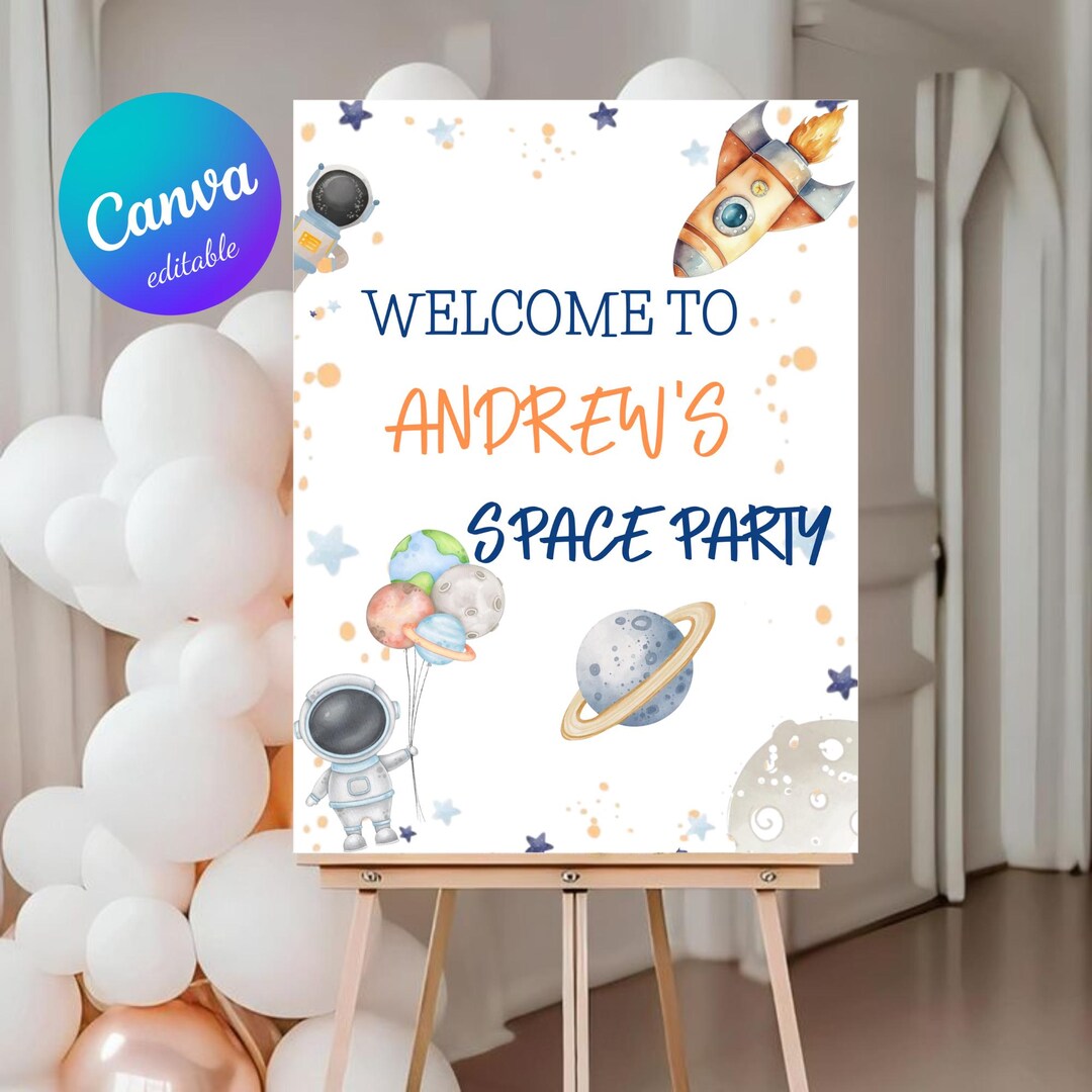 Editable Outer Space Birthday Welcome Sign 1st Birthday Boy Galaxy ...