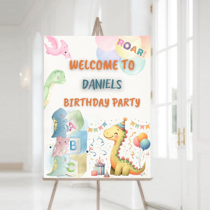 Editable Dinosaur Birthday Welcome Sign Template, Dinosaur Birthday ...