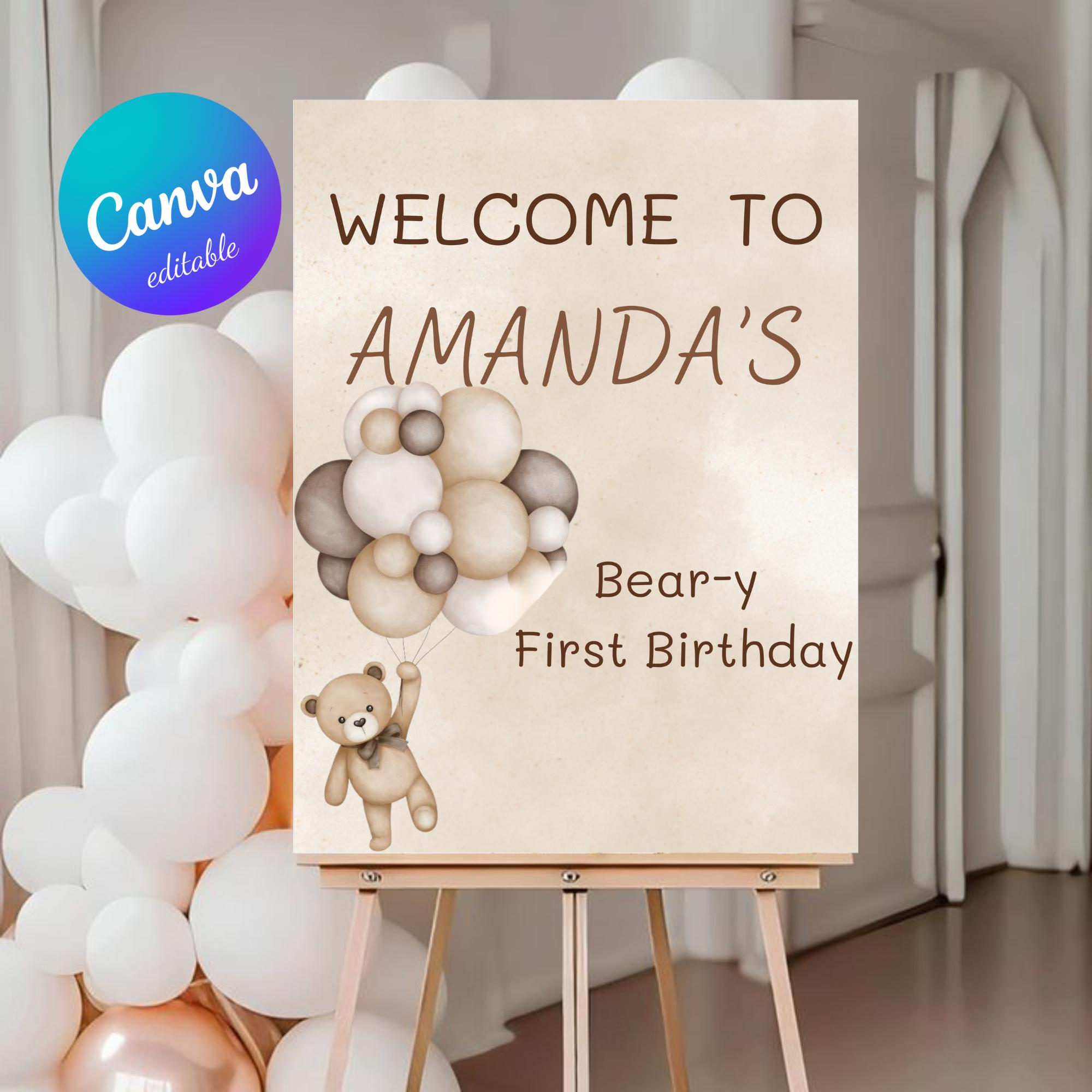 Editable Bear Welcome Sign Template, Beary First Birthday, Beary Party ...