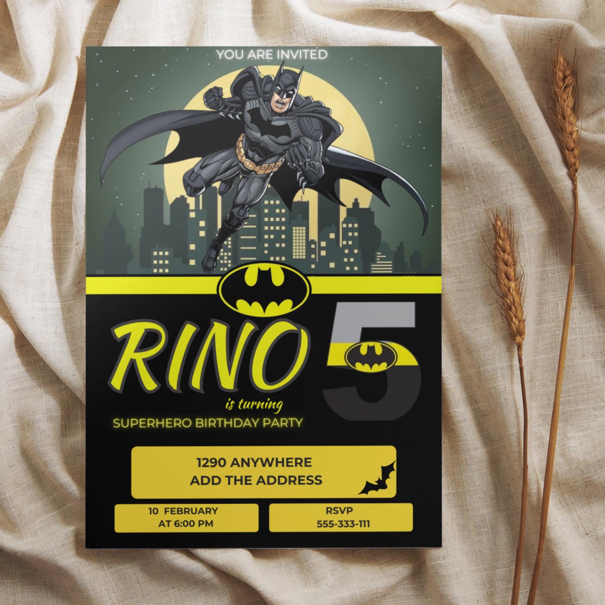 Editable Superhero Invitation, Bat Party Invite,bat Birthday Invitation ...