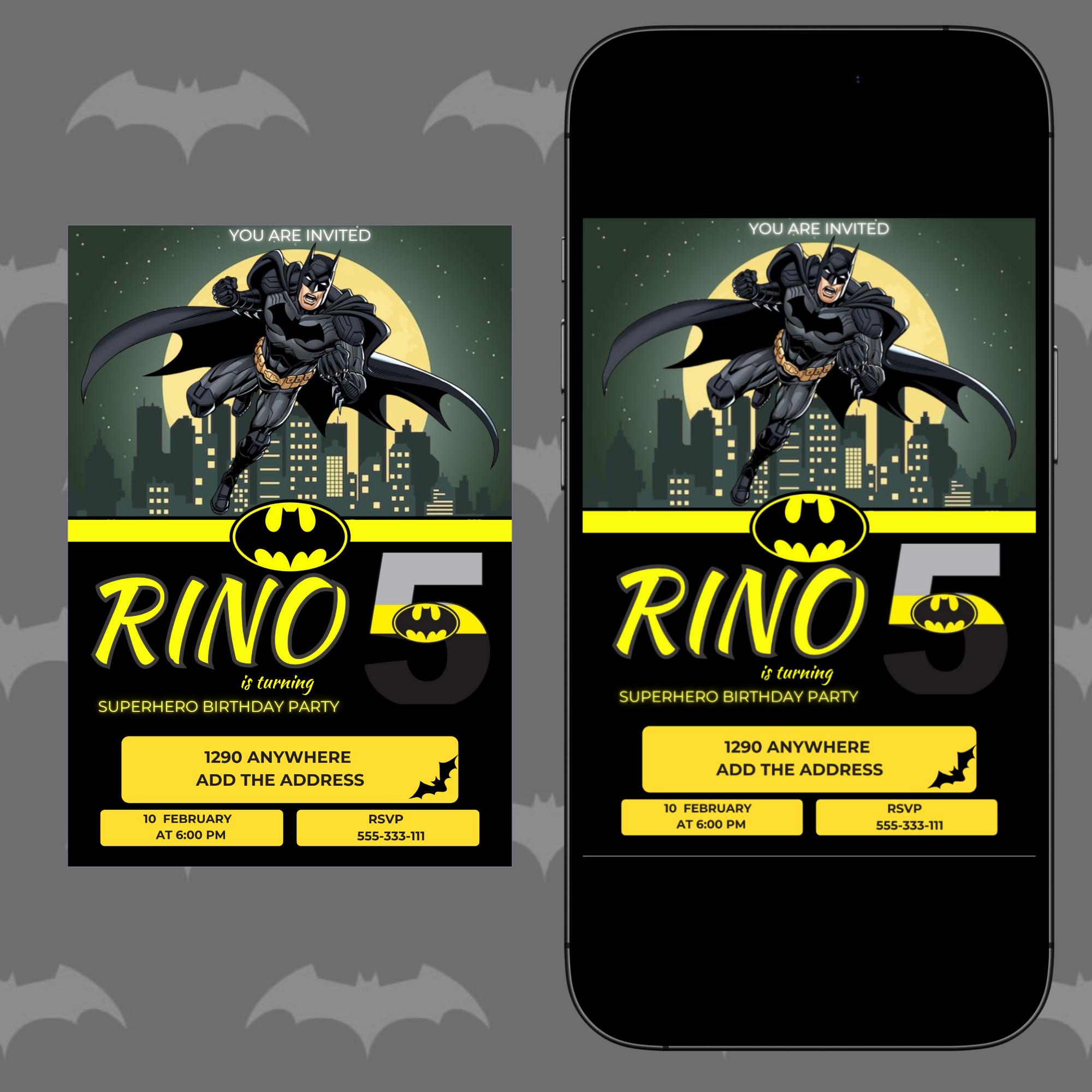 Editable Superhero Invitation, Bat Party Invite,bat Birthday Invitation ...