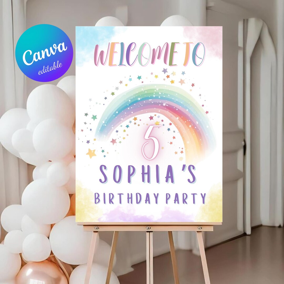 Editable Rainbow Birthday Welcome Sign Template, Rainbow Custom Sign ...