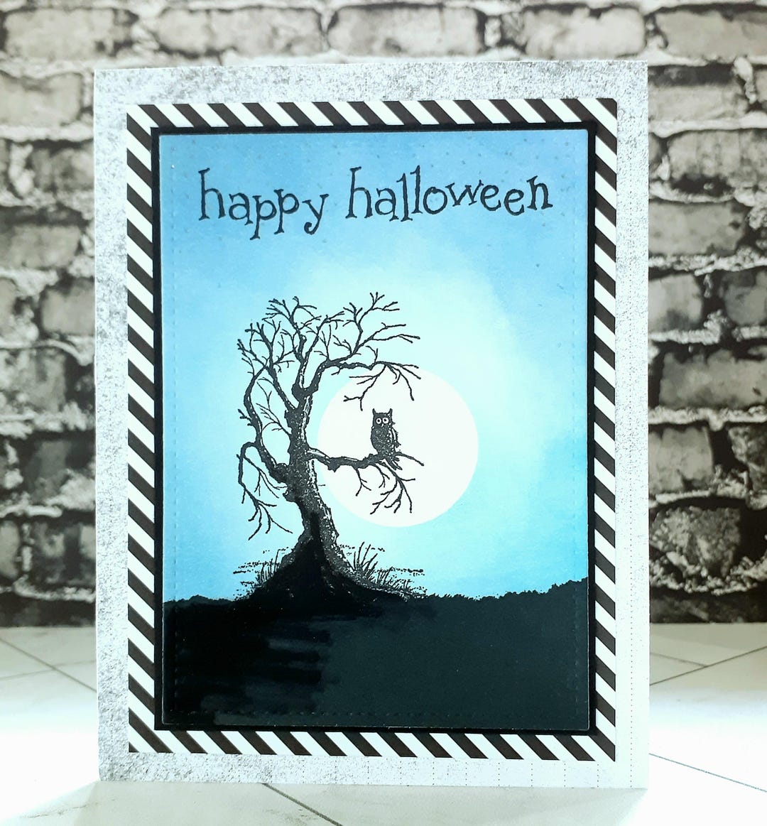 Halloween Card, Full Moon and Owl Halloween Card, Happy Halloween Card ...
