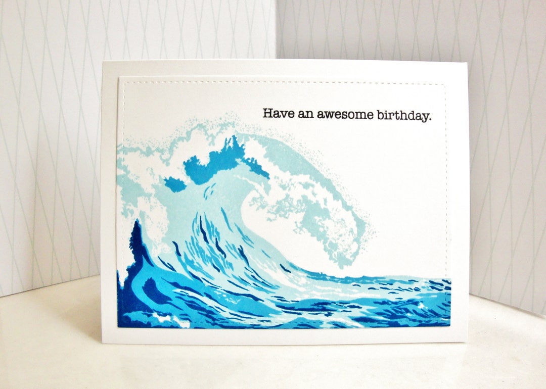 Wave Birthday Card, Tidal Wave Birthday Card, Surfer Birthday Card ...