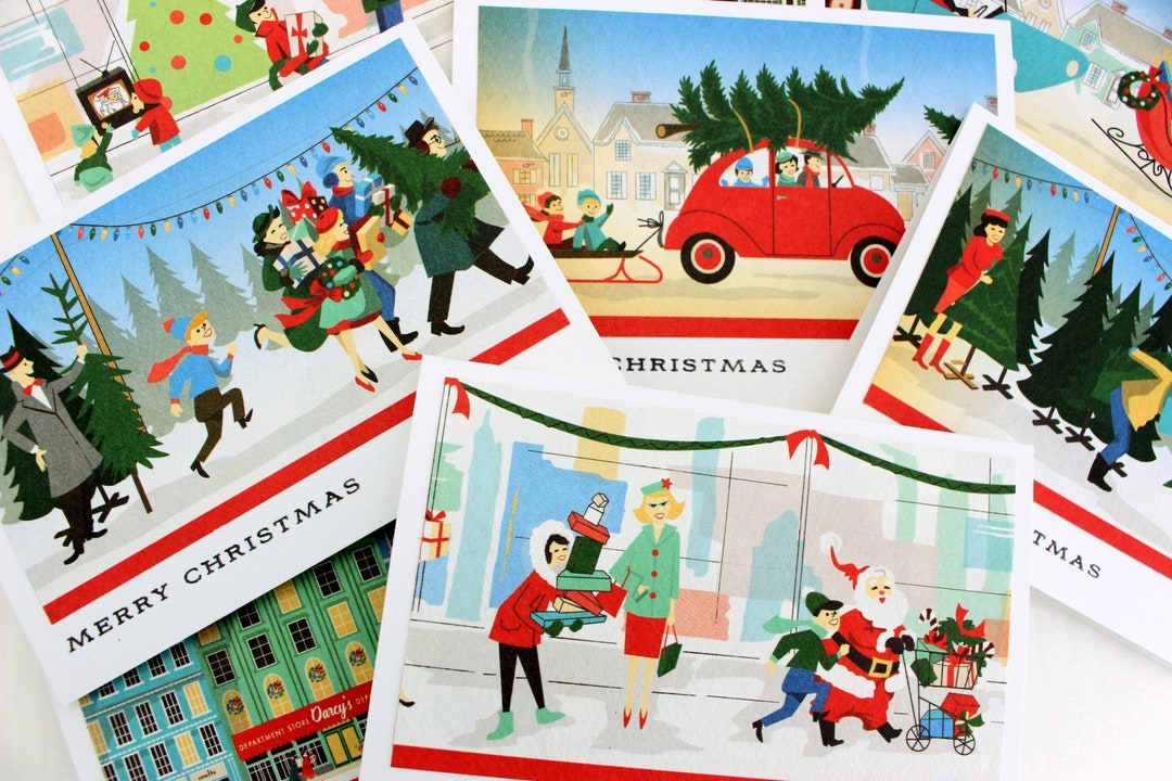 Retro Christmas Card Set, Vintage Inspired Christmas Card Set, 1950's ...