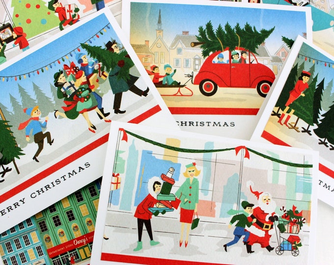 Retro Christmas Card Set Vintage Inspired Christmas Card Set | Etsy