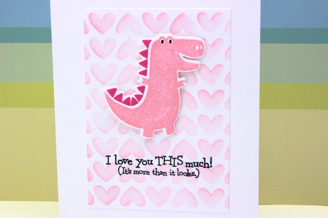 I Love You This Much, Dinosaur Love Card, Dinosaur Valentine Card, Pink ...