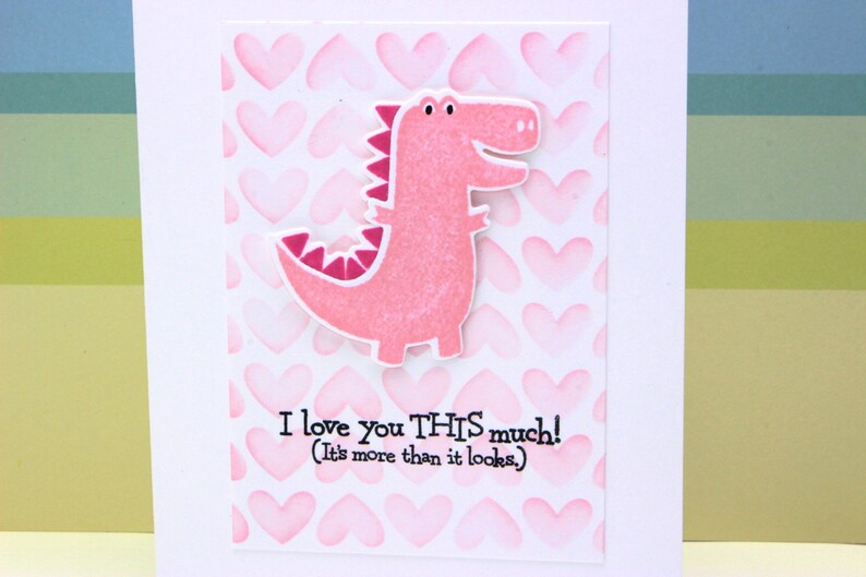 I Love You This Much, Dinosaur Love Card, Dinosaur Valentine Card, Pink ...