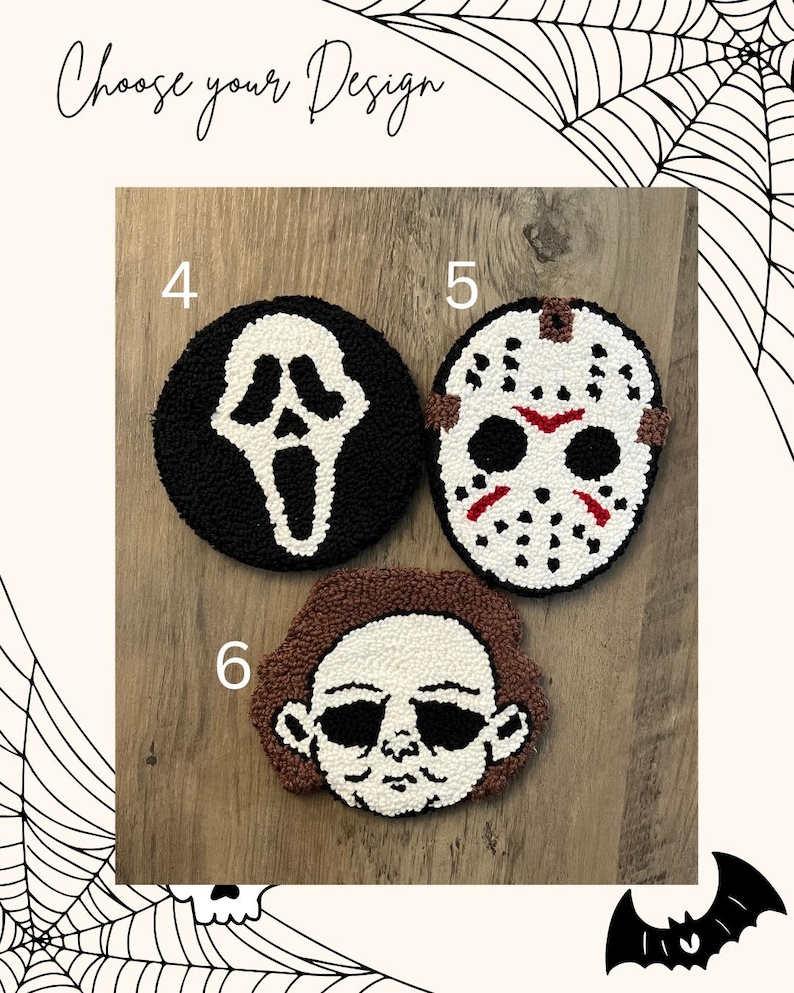 Horror Icon Mug Rugs, Handmade Punch Needle Coasters, Halloween Home ...