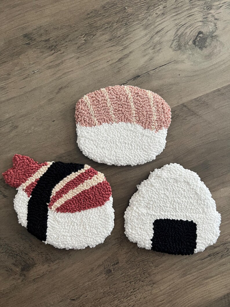 Sushi Coaster, Punch Needle Mug Rug, Home Decor, Handmade, Gift Idea ...