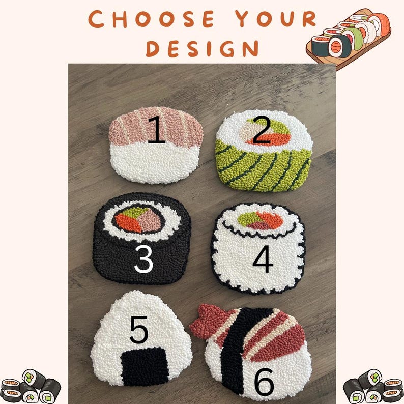 Sushi Coaster, Punch Needle Mug Rug, Home Decor, Handmade, Gift Idea ...