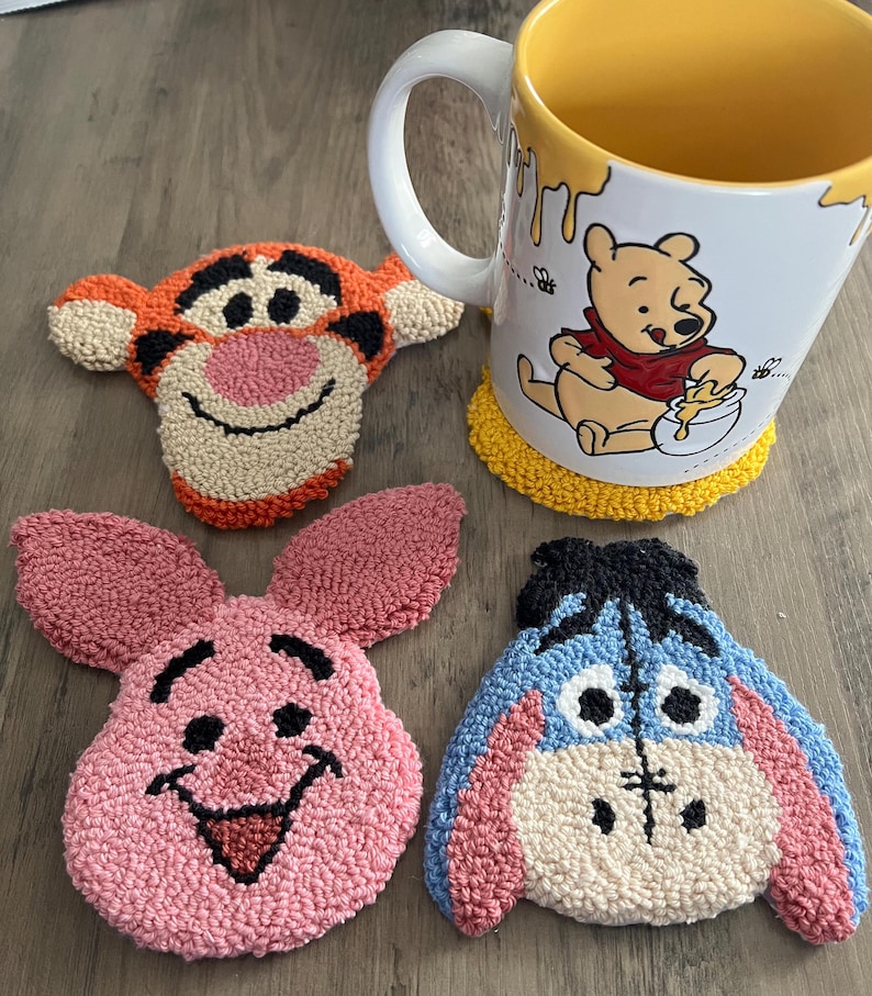Pooh and Friends, Punch Needle Coaster, Mug Rug, Home Decor, Handmade ...