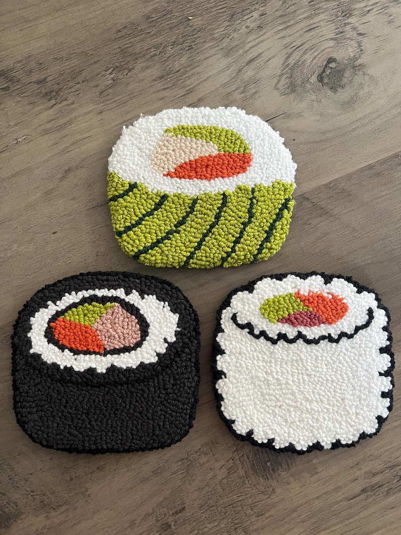 Sushi Coaster, Punch Needle Mug Rug, Home Decor, Handmade, Gift Idea ...