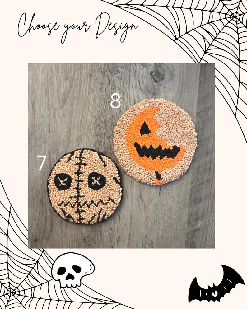 Horror Icon Mug Rugs, Handmade Punch Needle Coasters, Halloween Home ...