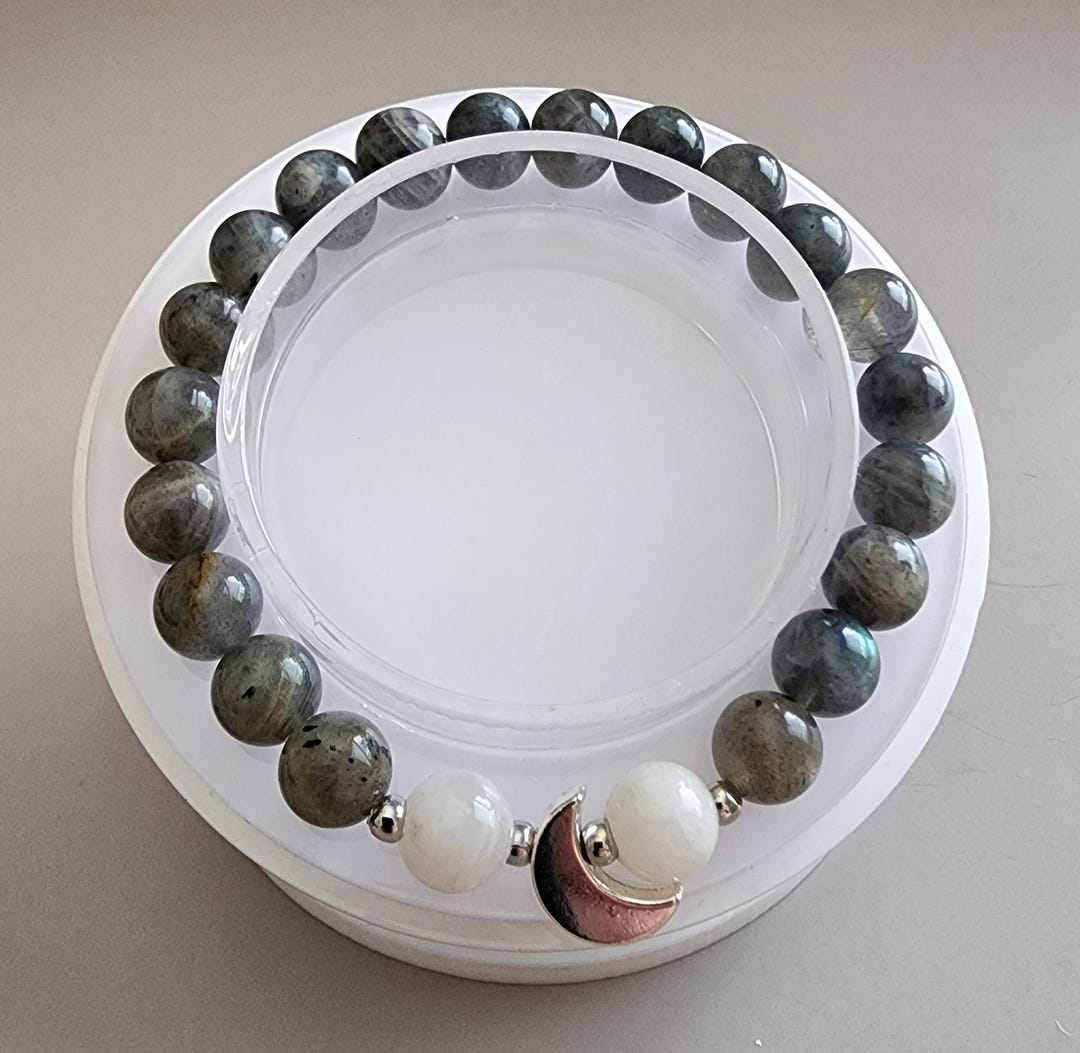 Moonstone and Gemstones Crescent Moon Handcrafted Stretch Bracelets - Etsy