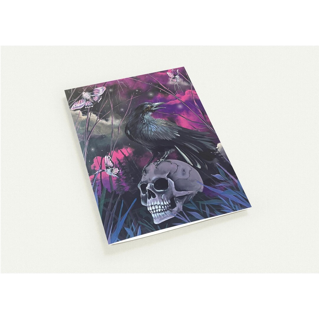 Gothic Raven Skull Greeting Cards - Pack of 10 - Enchanting Decor With ...