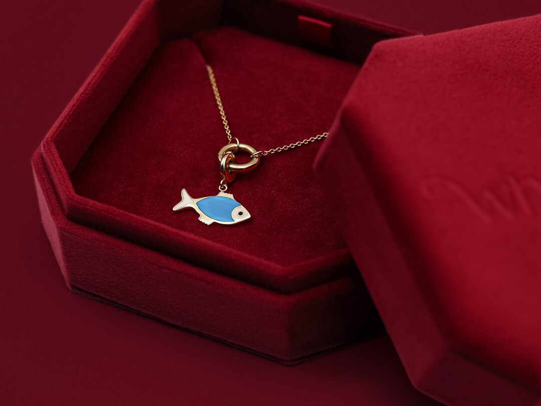 14K Solid Gold Fishy Wishes Charm | Colorful Enamel Fish Pendant ...
