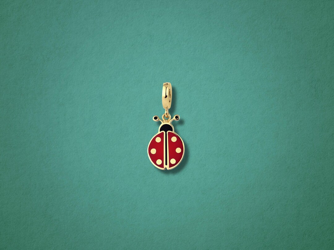 14K Solid Gold Lucky Ladybird Charm | Enamel Ladybug Pendant of Luck ...