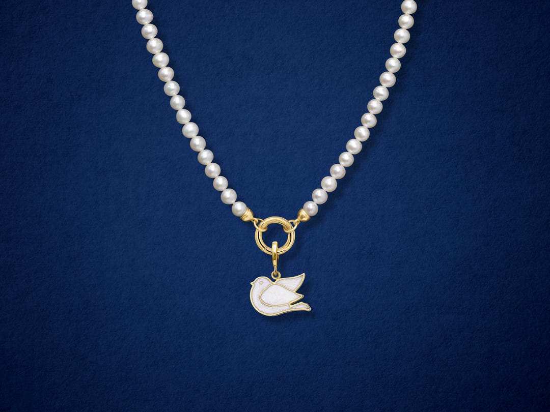 Dove of Hope Pearl Necklace | 14K Solid Gold Charm Necklace Set With ...