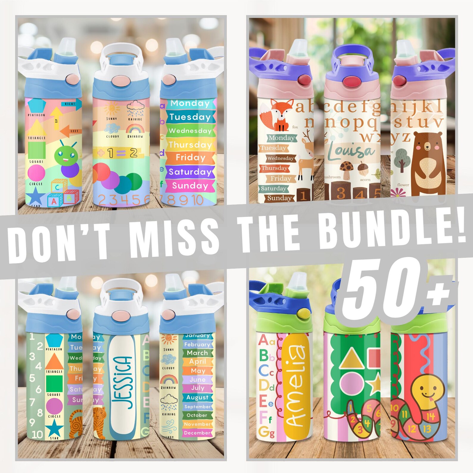 Custom Kids Tumbler Wrap PNG Toddler Learning Cup Wrap Educational Kid ...