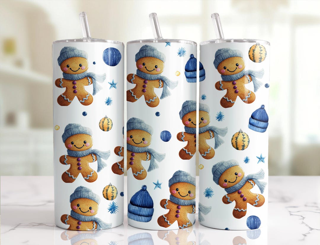 Cute Blue Gingerbread Man Tumbler Wrap, Digital Download, Sublimation ...