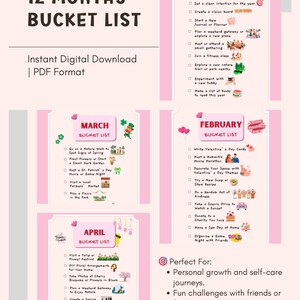 Printable Yearly Activities | 12 Months Bucket List | Christmas Gift ...