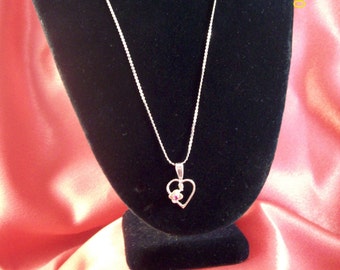 Vintage Sterling Silver Ruby Heart Necklace - 16" Chain - Etsy
