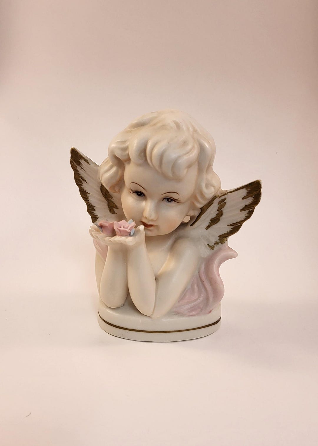 Porcelain Biscuit Angel With Wings Spread and Flowers in Hands ...