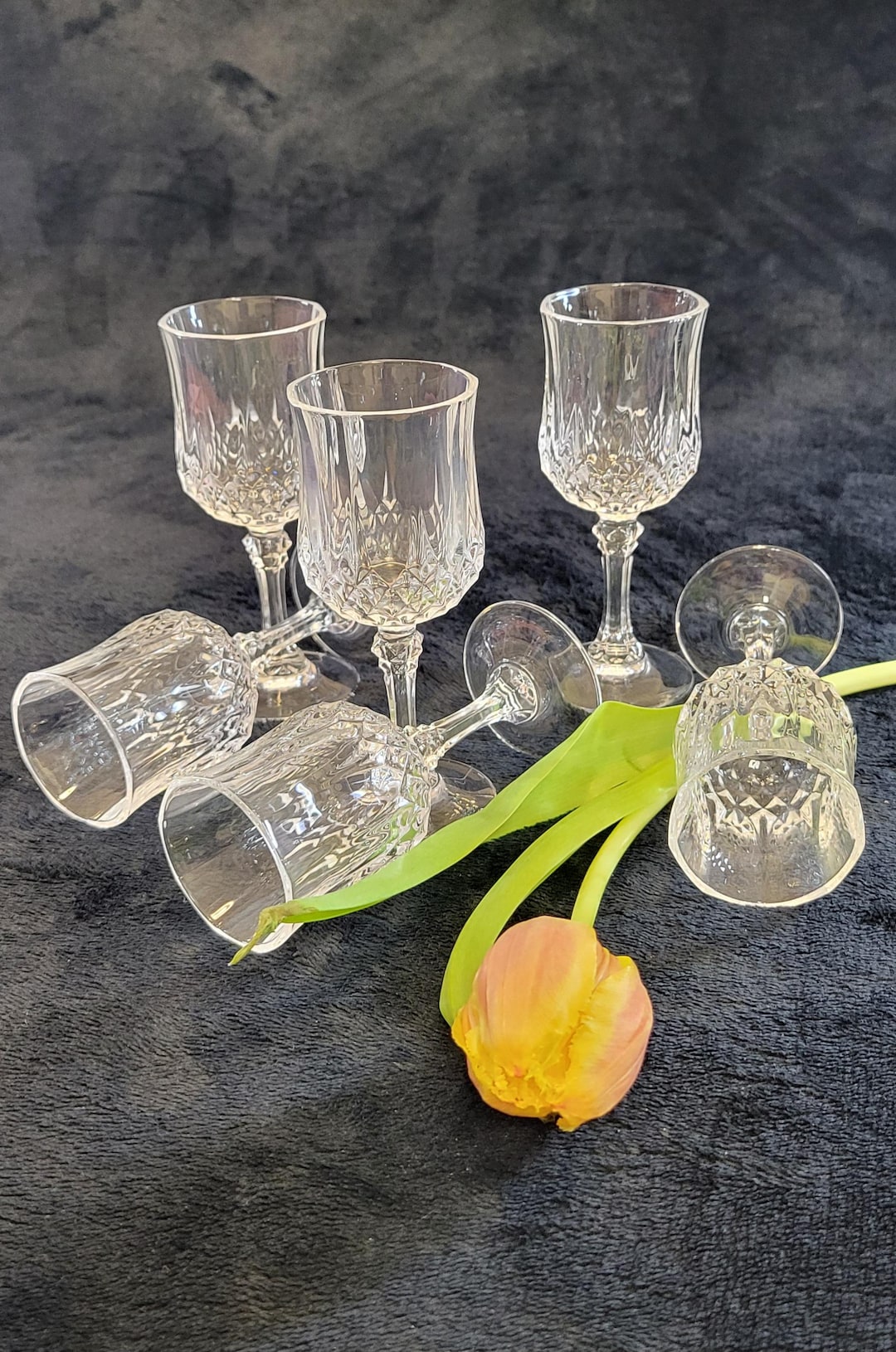 Set of 6 Glasses of Sherry, Crystal D'arques, 24% Lead, Hand Cut, Made ...