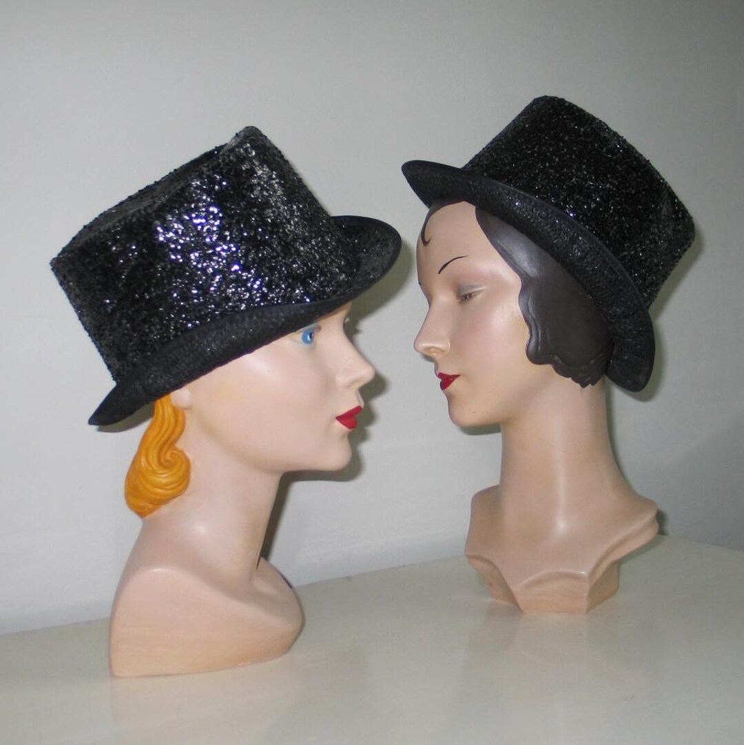 Vintage Halloween Party Costume Black Glitter Top Hat Lion Tamer ...