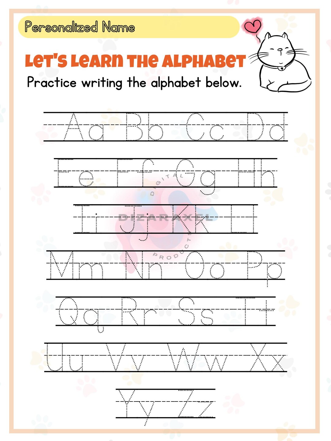 Custom Preschool Name Alphabet Tracing Worksheet Kindergarten Preschool ...