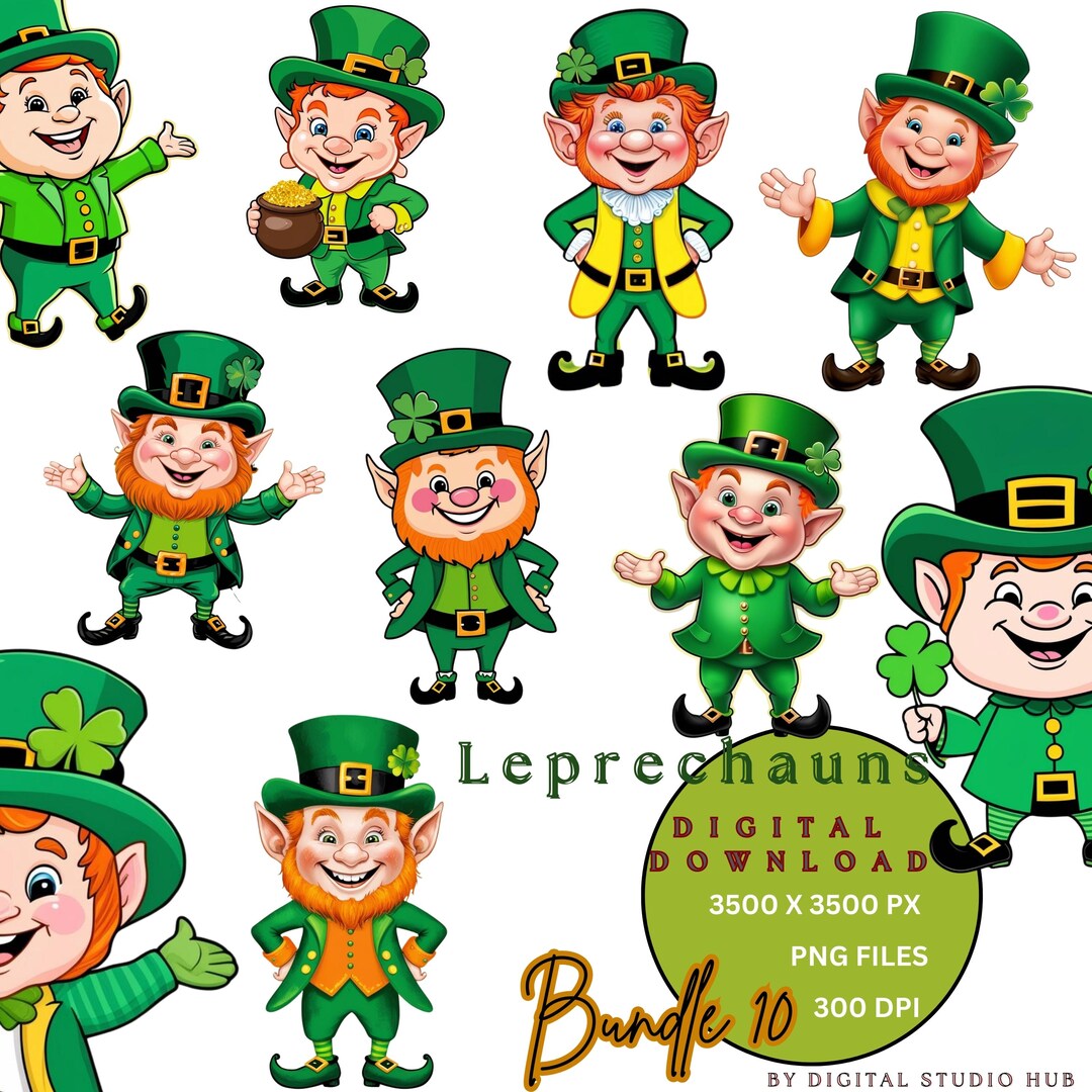 Leprechaun Clipart Bundle | 10 St. Patrick’s Day PNG Illustrations ...