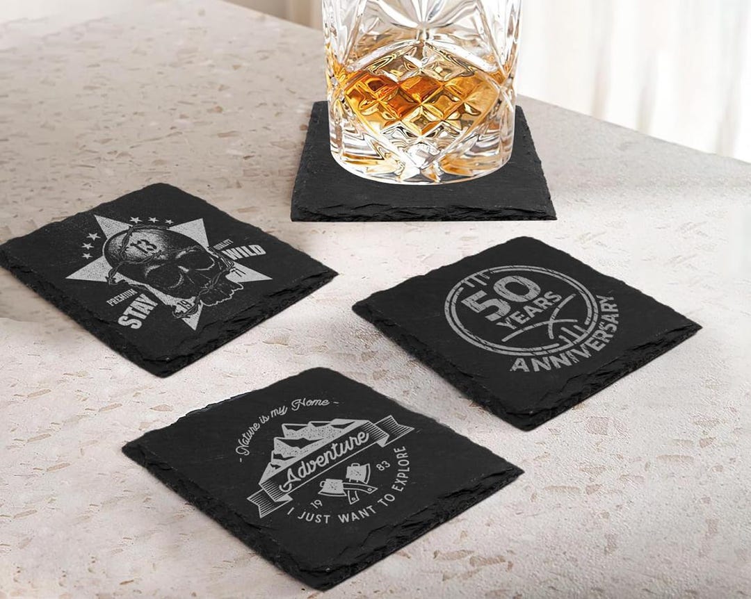 Personalized Custom Laser Engraved Slate Coasters - Square - - Etsy