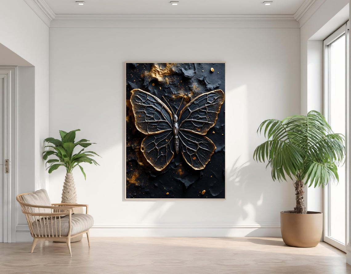 Midnight Black Butterfly Art, Abstract Butterfly, Butterfly Wall Art ...