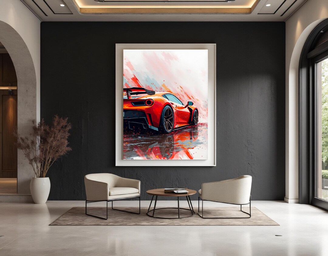 Vibrant Red Ferrari With Abstract Splatters, Dynamic Sports Car Art ...