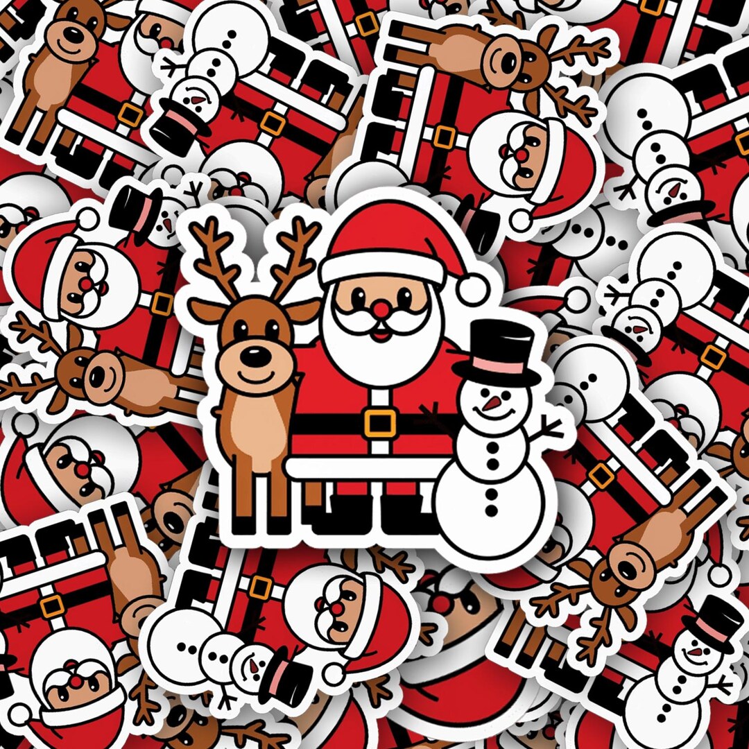 Santa Claus, Reindeer and Snowman Sticker, Cute Christmas Character ...