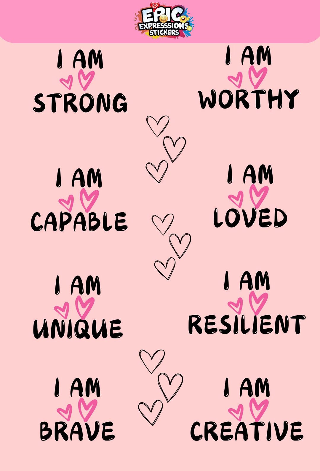 Positive Affirmation Sticker Sheet, Motivational Words and Cute Heart ...