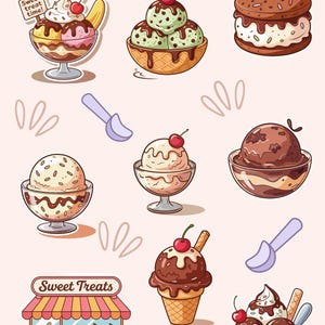 Ice Cream Dessert Stickers Set – Cute Sweet Treat Stickers With Sundaes ...