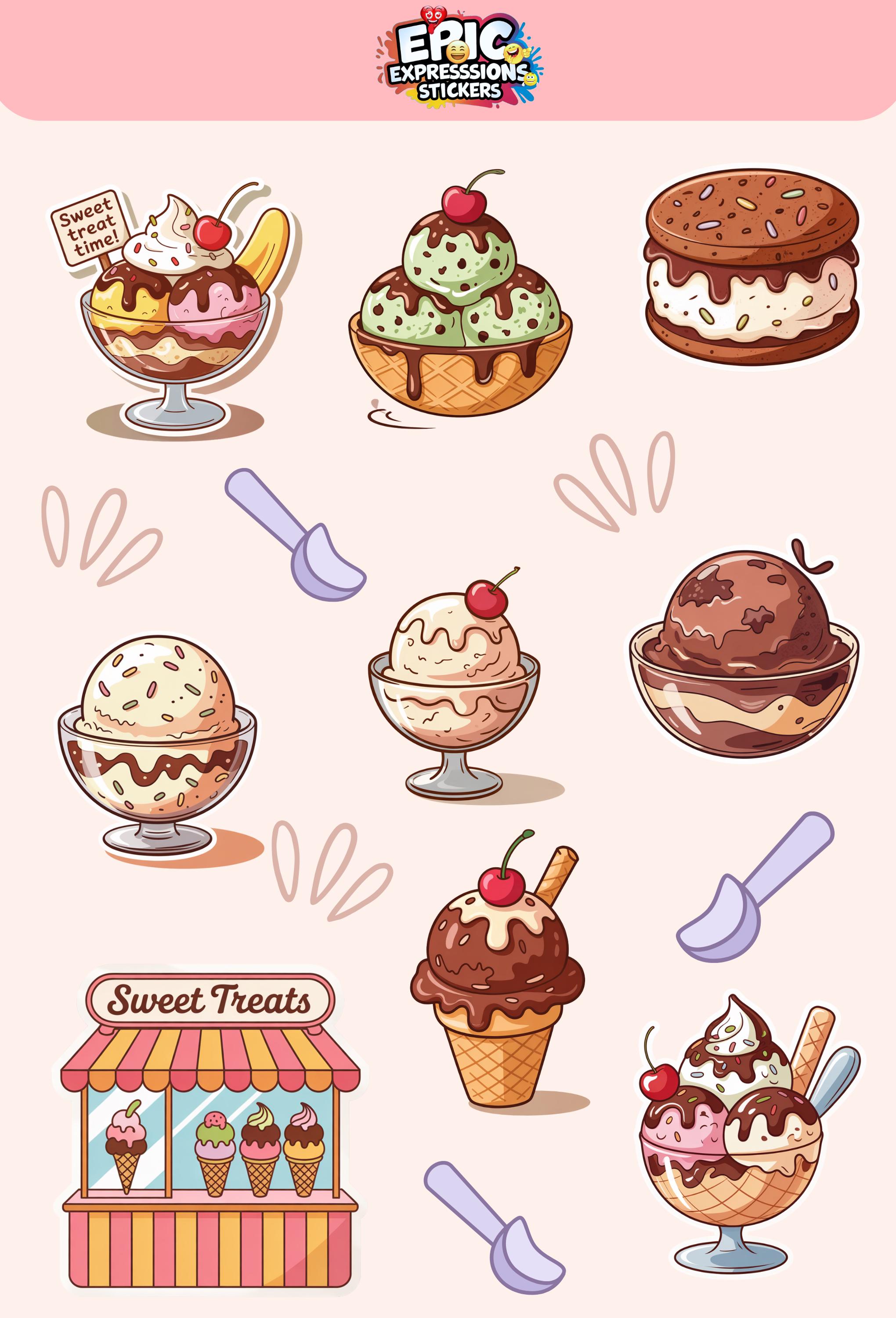 Ice Cream Dessert Stickers Set – Cute Sweet Treat Stickers With Sundaes ...