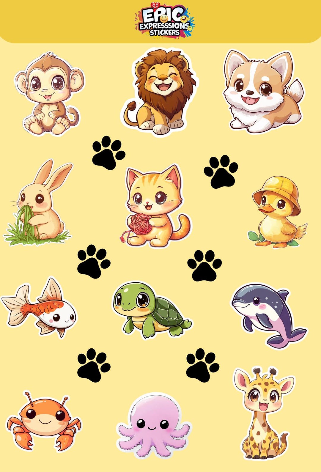 Kawaii Animal Sticker Sheet - Adorable Vinyl Stickers Featuring Cute ...
