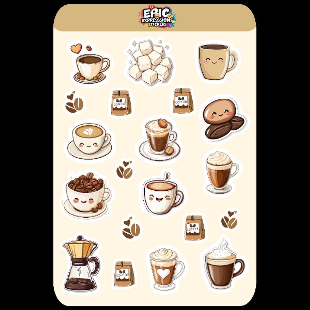 Kawaii Coffee Sticker Sheet: Espresso, Latte, and Beans (4x6 In) - Etsy