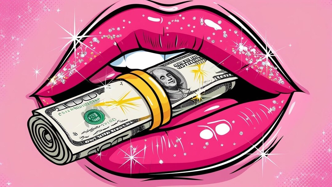 Glossy Pink Lips With Money | High-quality T-shirt Sublimation Design ...