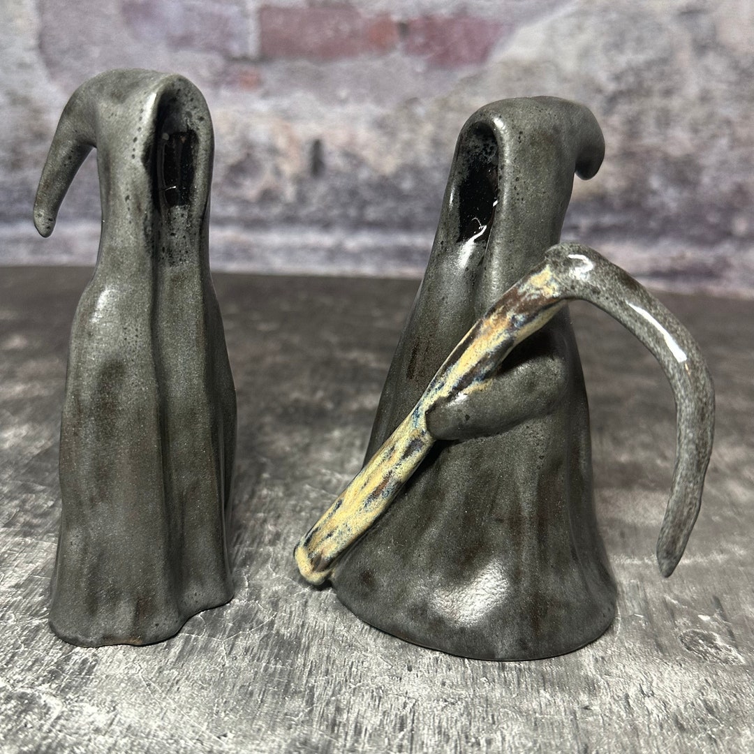 Hooded Figure in Black Cloak, Hand Sculpted OOAK Ceramic Grim Reaper - Etsy
