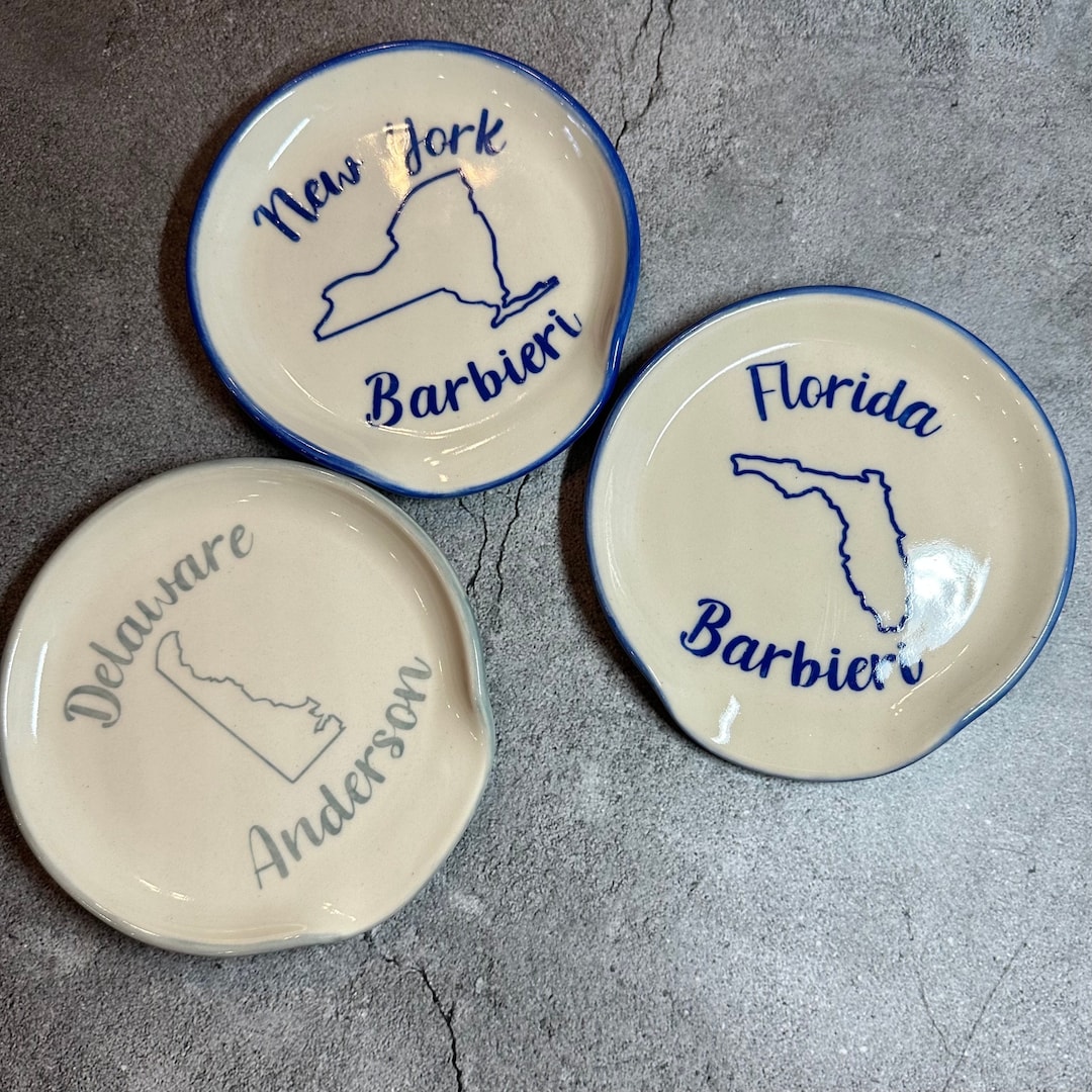 Personalized State Outline on a Ceramic Spoon Rest. Handmade Kitchen ...