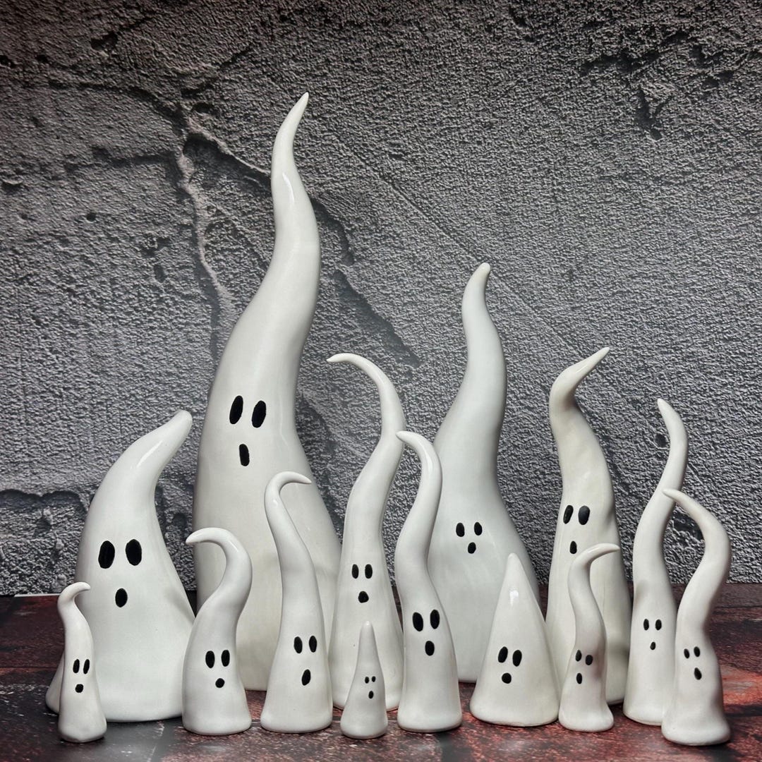 Pointy Ceramic Ghosts for Haunting Decor, Unique Handmade Halloween ...