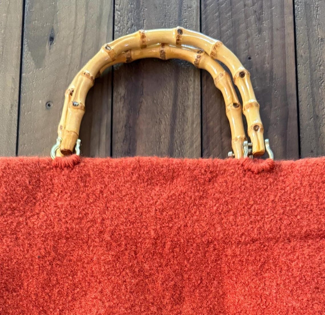 Handcrafted Orange Hand Felted Bag With Bamboo Handles & Whimsical ...