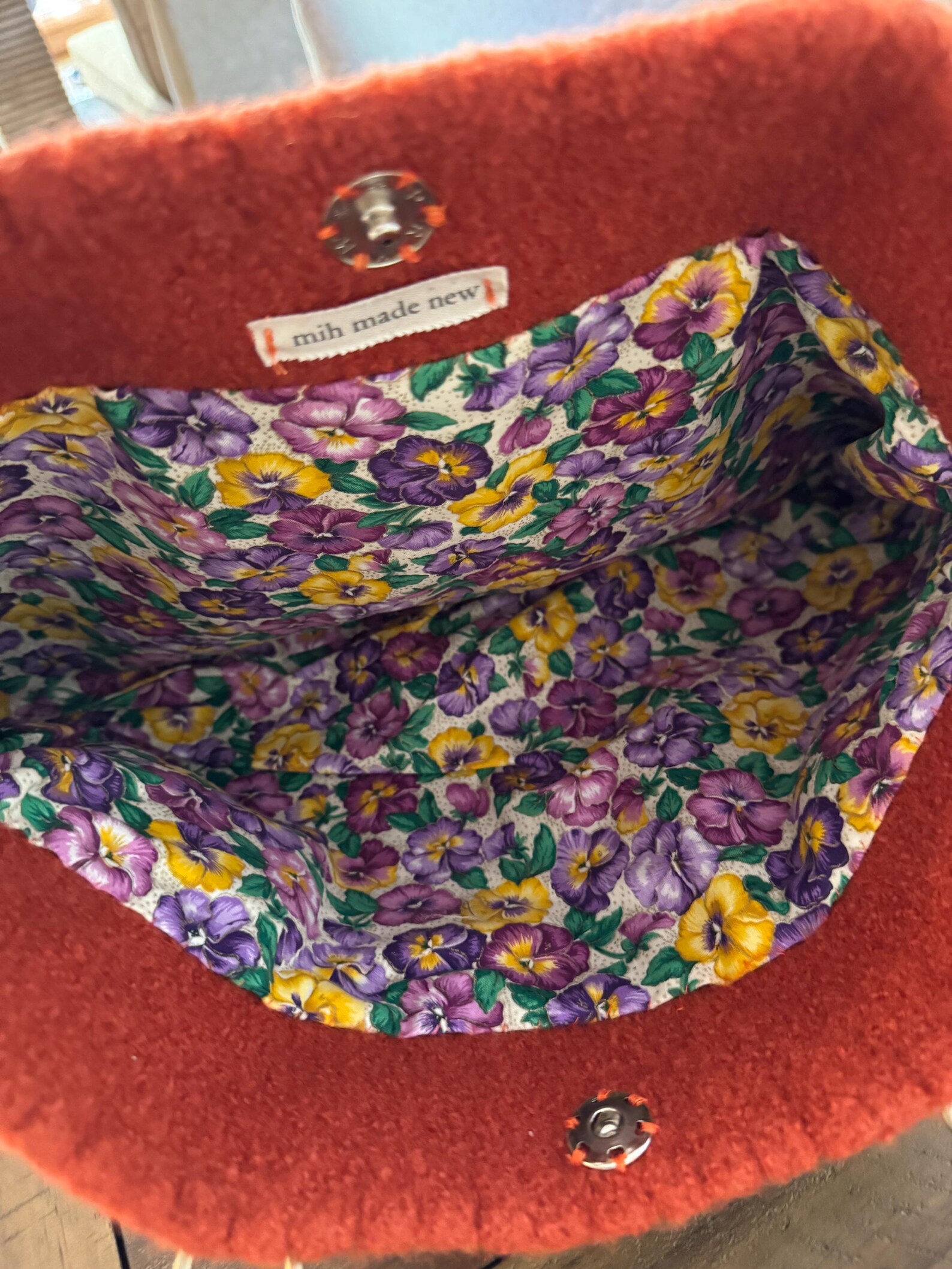 Handcrafted Orange Hand Felted Bag With Bamboo Handles & Whimsical ...