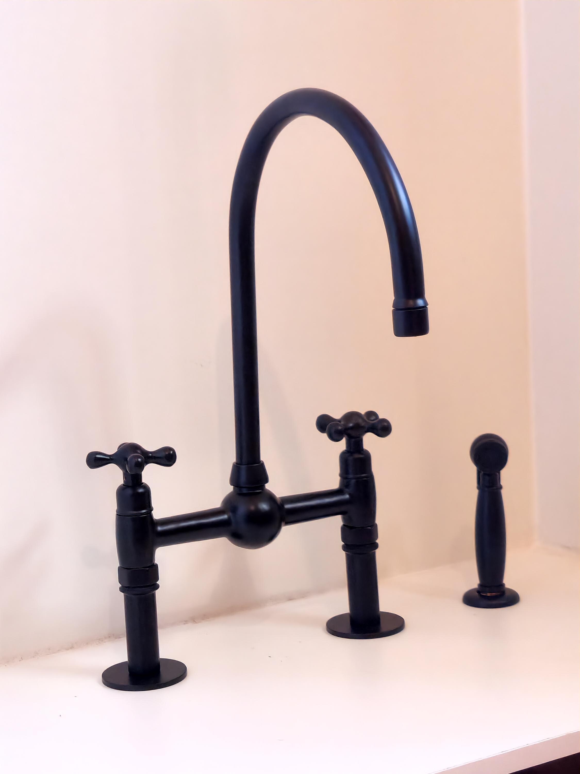 Unlacquered Black Brass Bridge Kitchen Faucet Unlacquered Black Brass ...